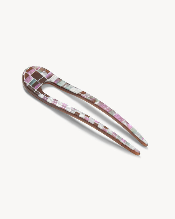 MACHETE French Hair Pin in Brown Shell Checker