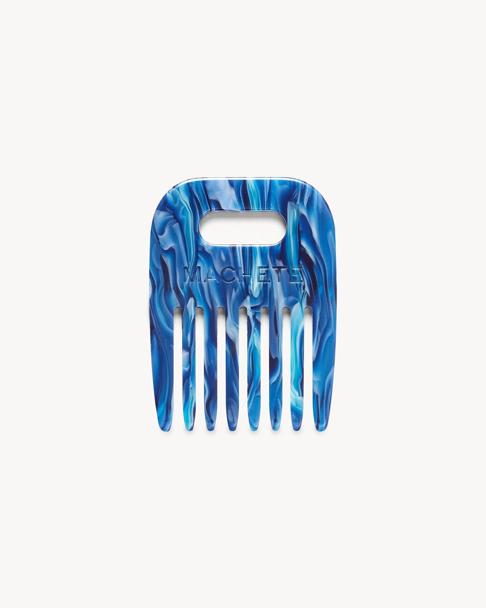 No. 4 comb hair pick shape in capri blue acetate. – MACHETE